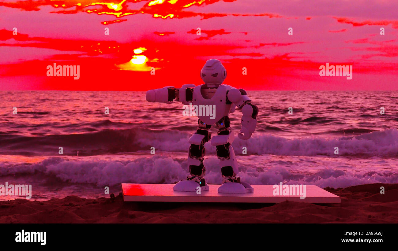 Humanoid autonomous smart Robot dances above martian sea after a ...