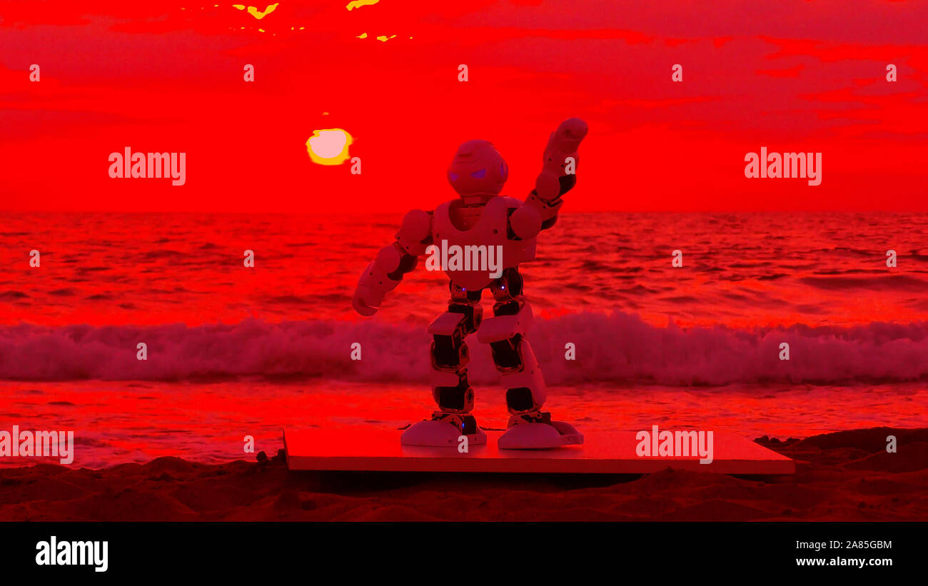 Humanoid autonomous smart Robot dances above martian sea after a ...