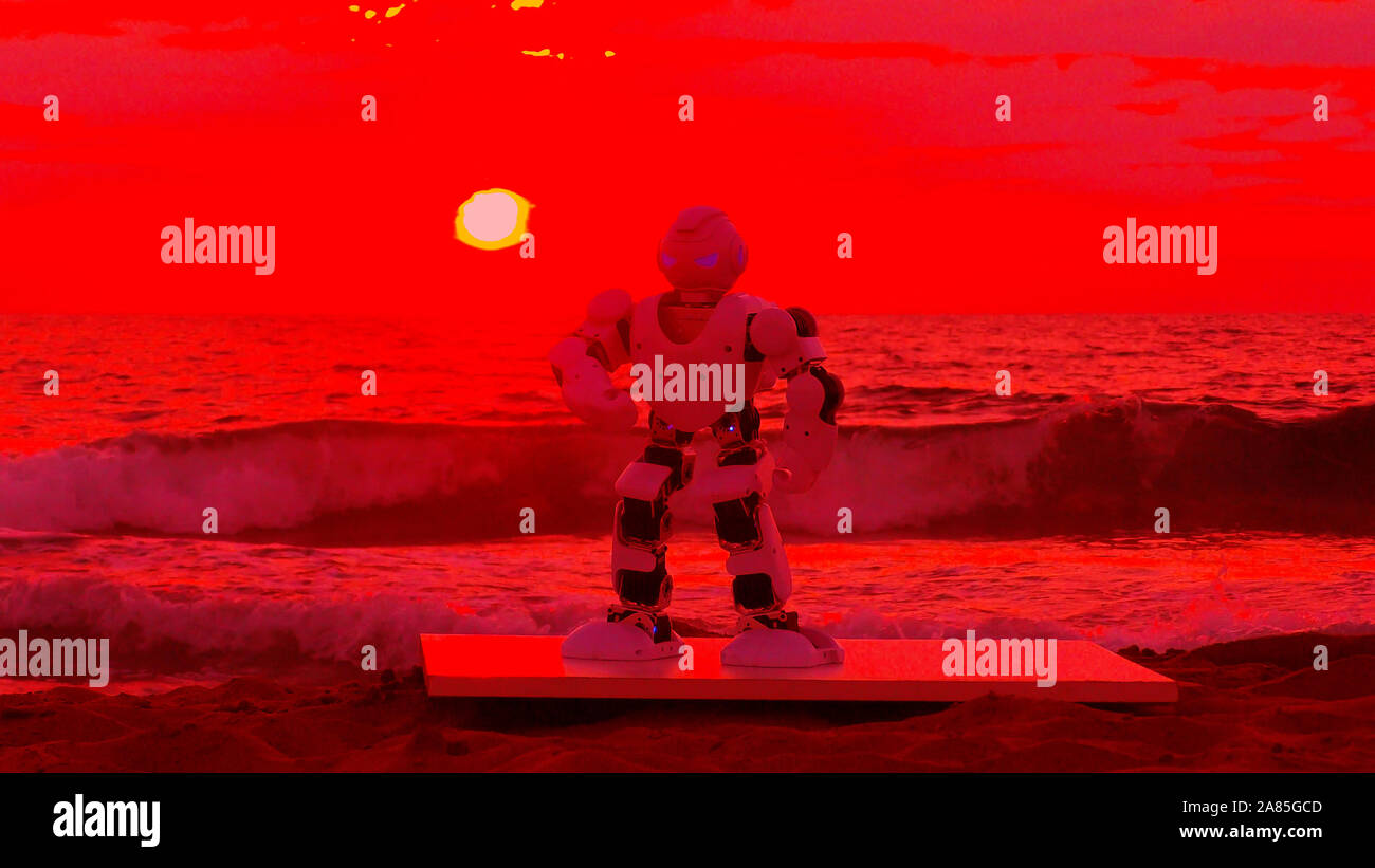 Humanoid autonomous smart Robot dances above martian sea after a ...