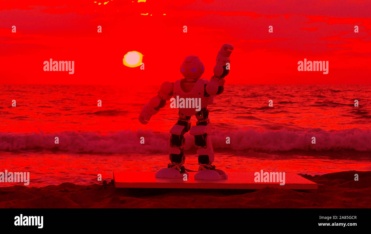 Humanoid autonomous smart Robot dances above martian sea after a ...