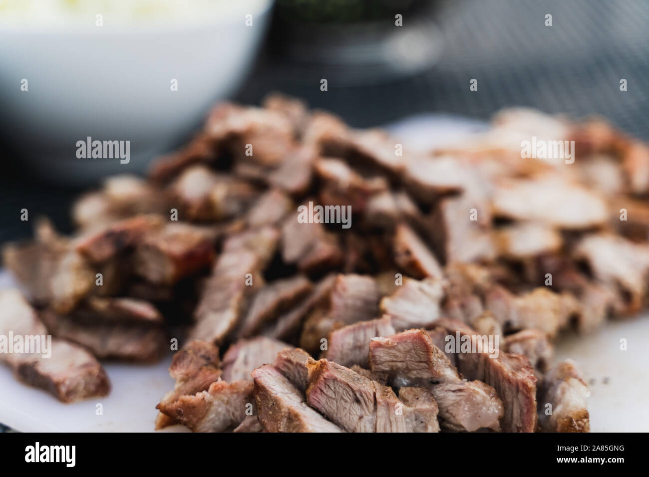 BBQ Selection of chopped meat salsa salad Stock Photo - Alamy
