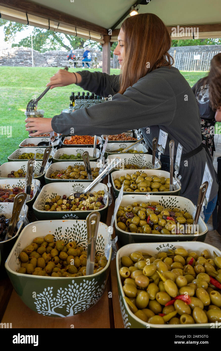 Olive stall, Abergaveny Food Festival, Wales, UK Stock Photo - Alamy