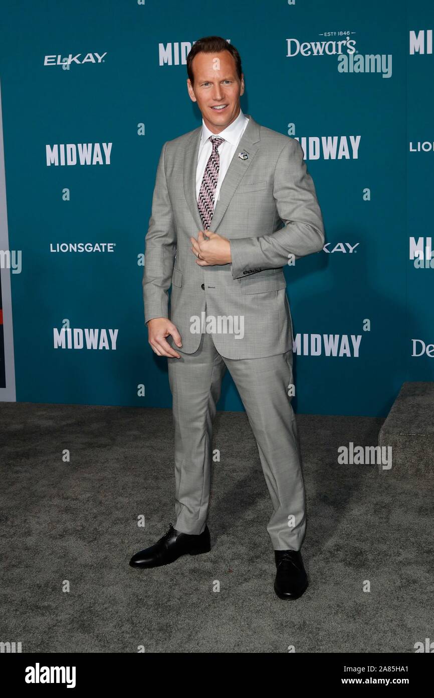 Los Angeles, CA. 5th Nov, 2019. Patrick Wilson at arrivals for MIDWAY ...
