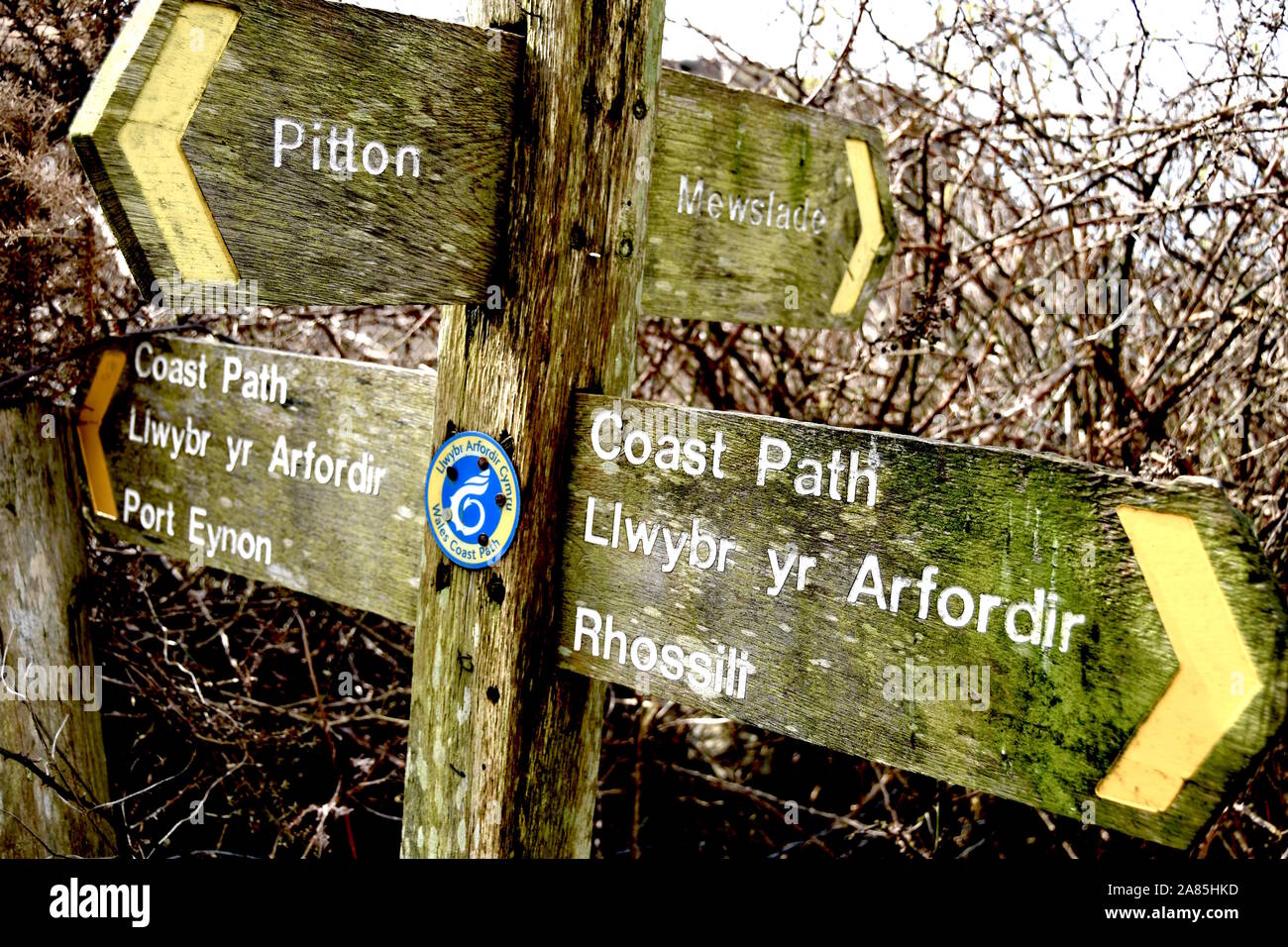 Sign coastal walk gower Wales Stock Photo - Alamy