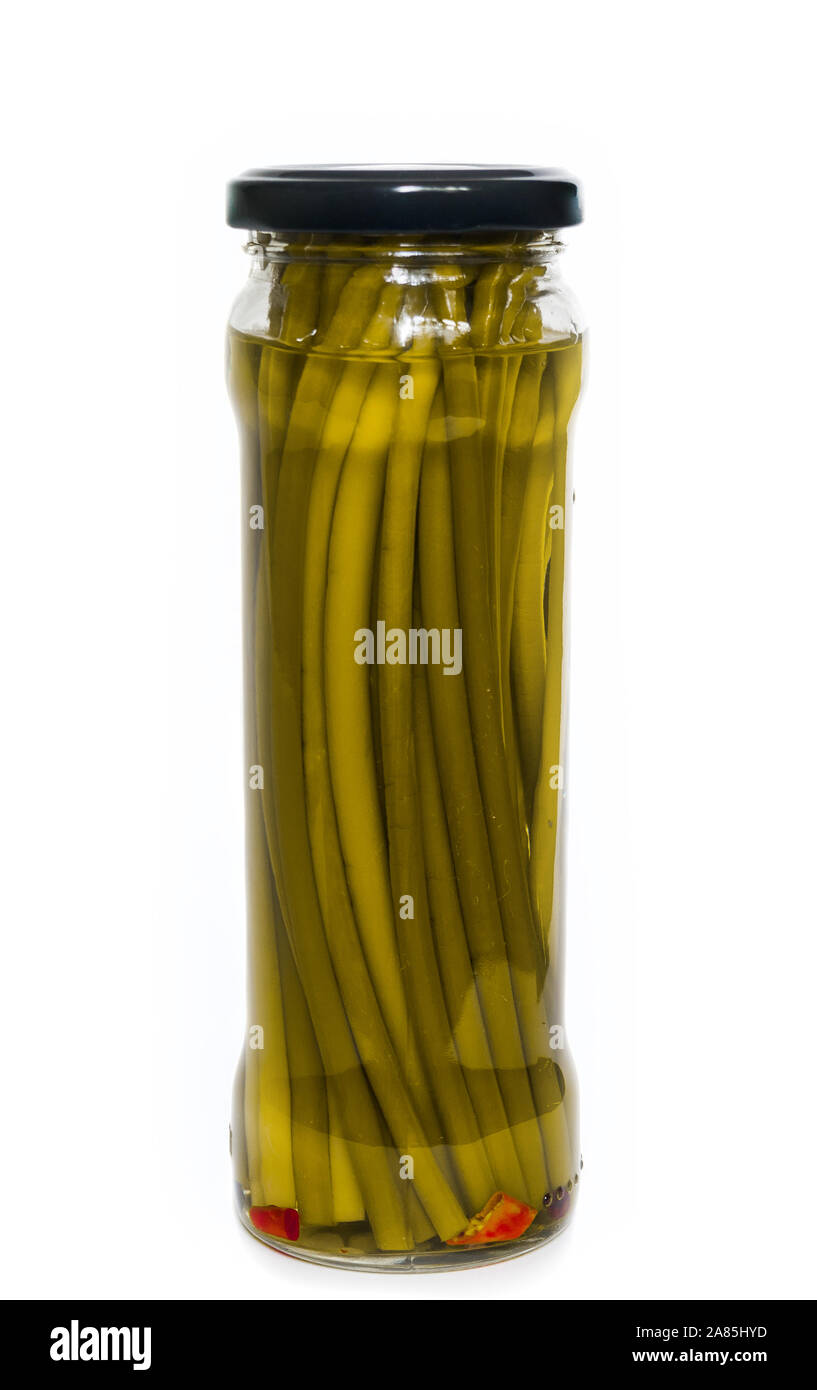 pickled garlic sprouts (ramsons), isolated Stock Photo - Alamy