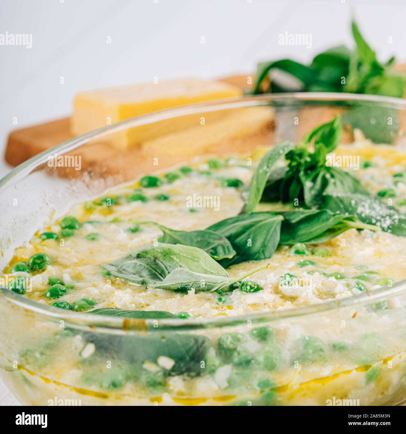 Courgette And Pea Risotto With Parmesan, Mascarpone And Basil Stock ...