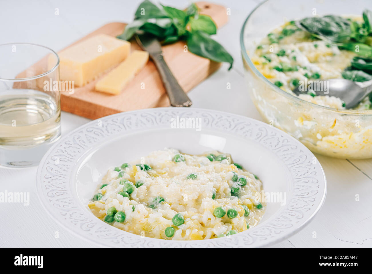 Courgette And Pea Risotto With Parmesan, Mascarpone And Basil Stock ...