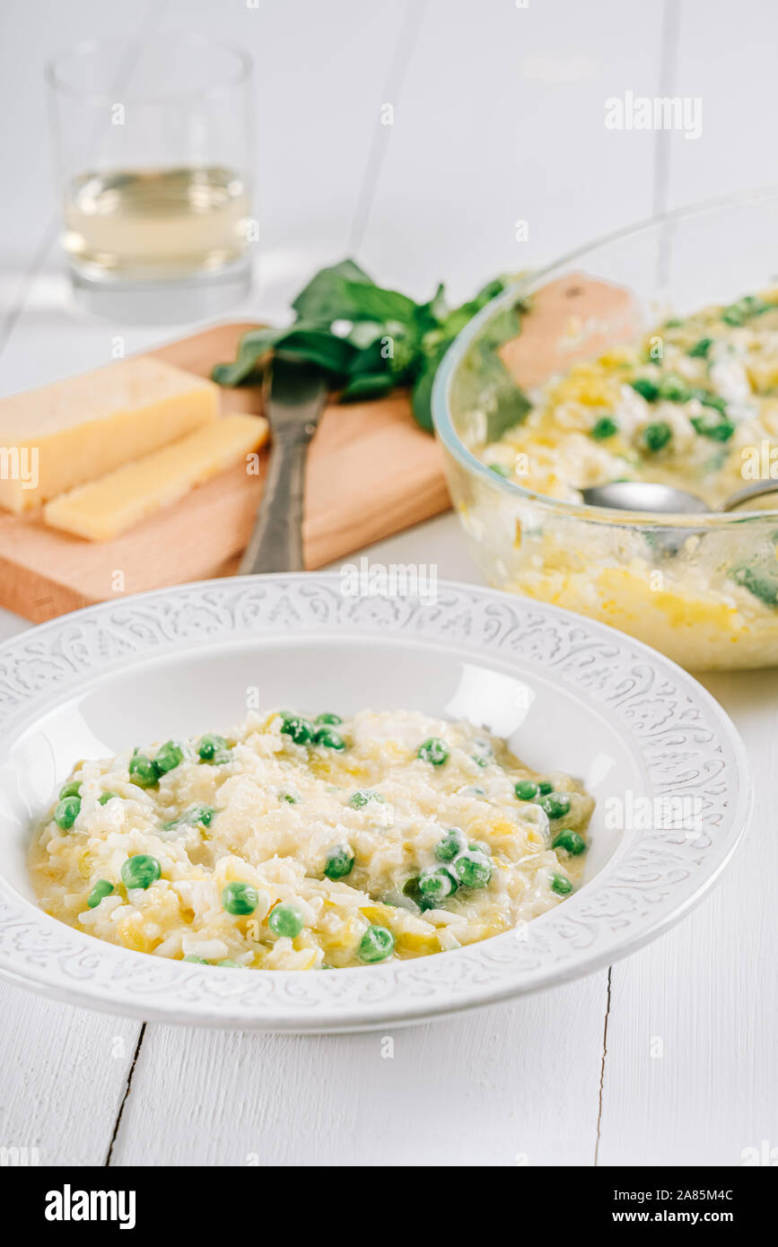 Courgette And Pea Risotto With Parmesan, Mascarpone And Basil Stock ...
