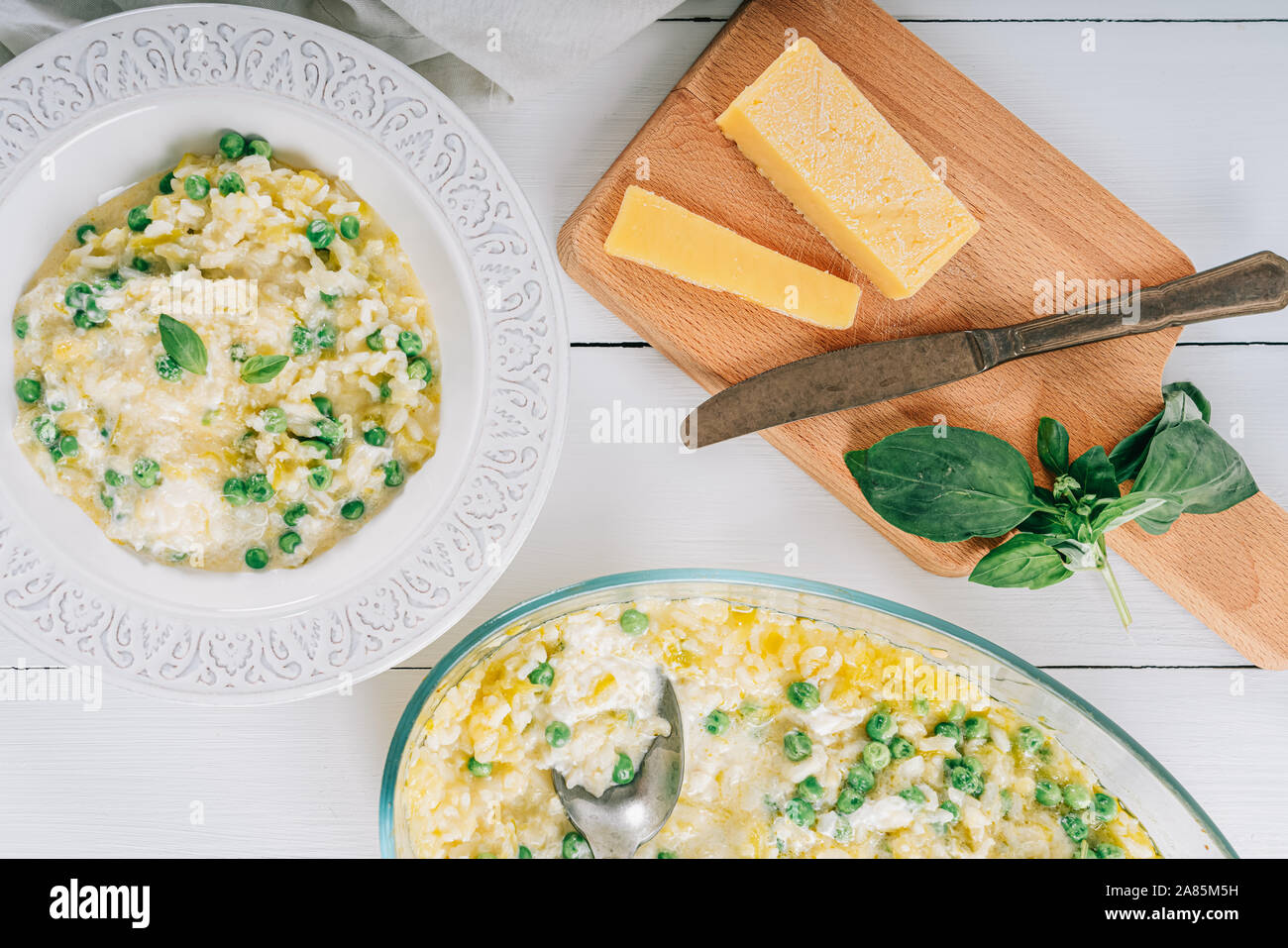 Courgette And Pea Risotto With Parmesan, Mascarpone And Basil Stock ...