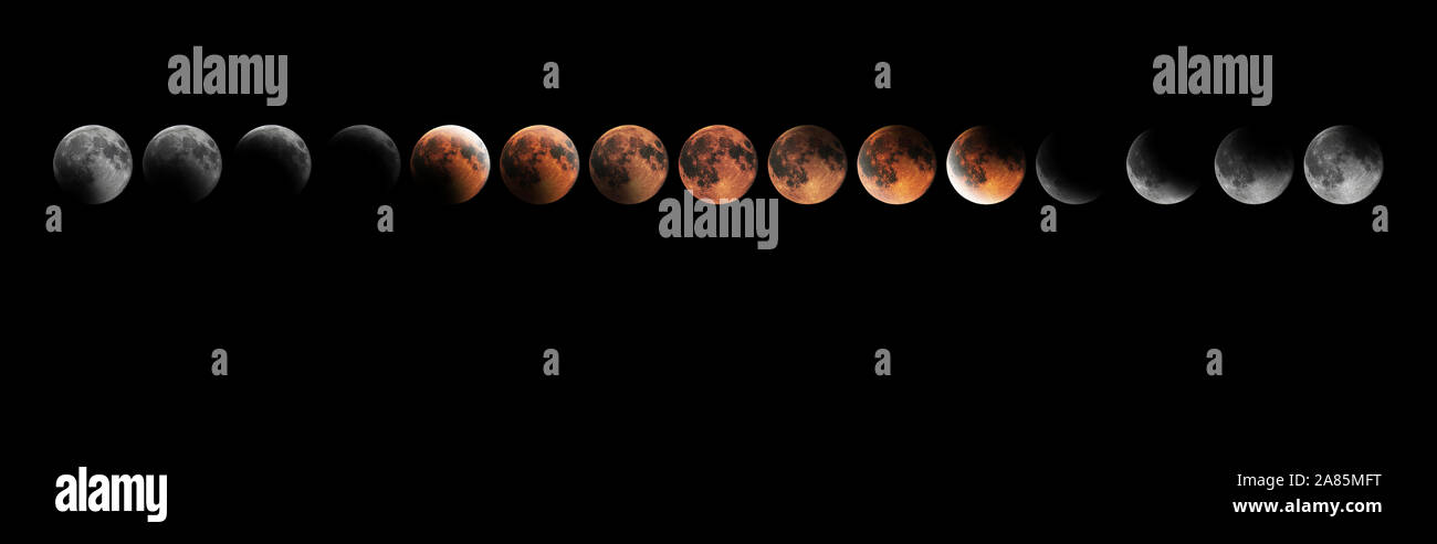Lunar Eclipse Phases, Blood moon, Composite Lunar Eclipse Stock Photo ...