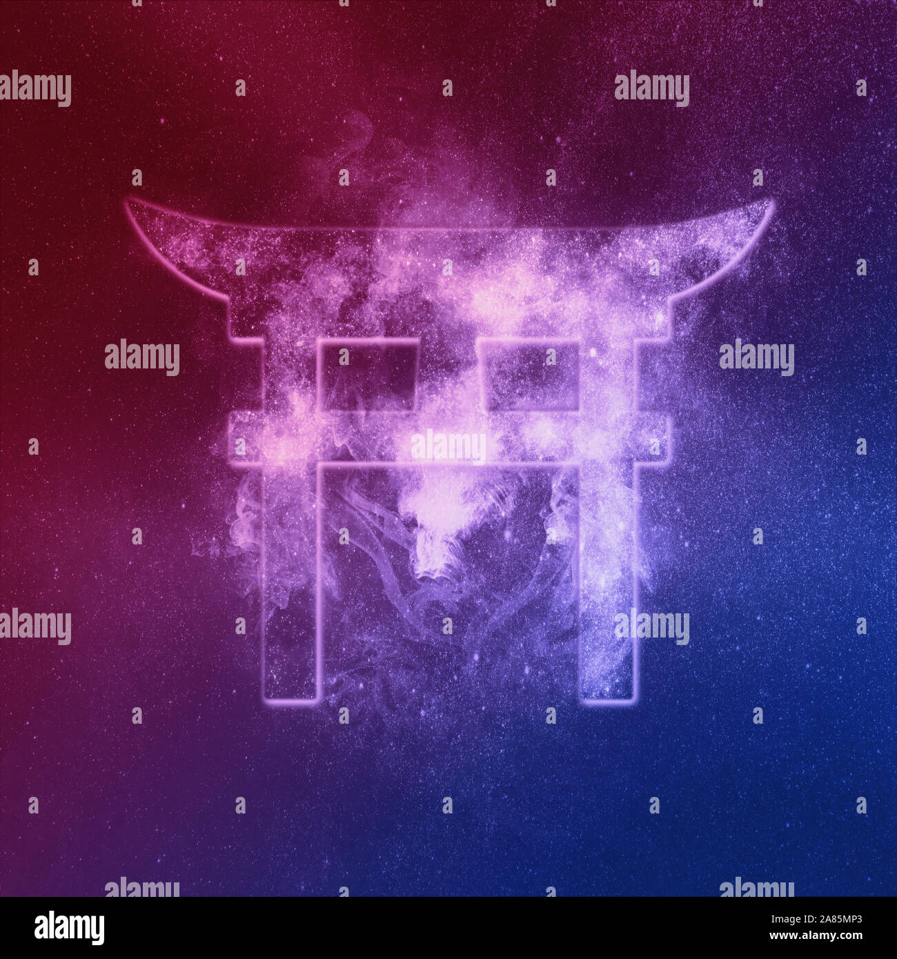Shinto symbol. Japan Gate Red Blue. Torii gate. Abstract night sky ...
