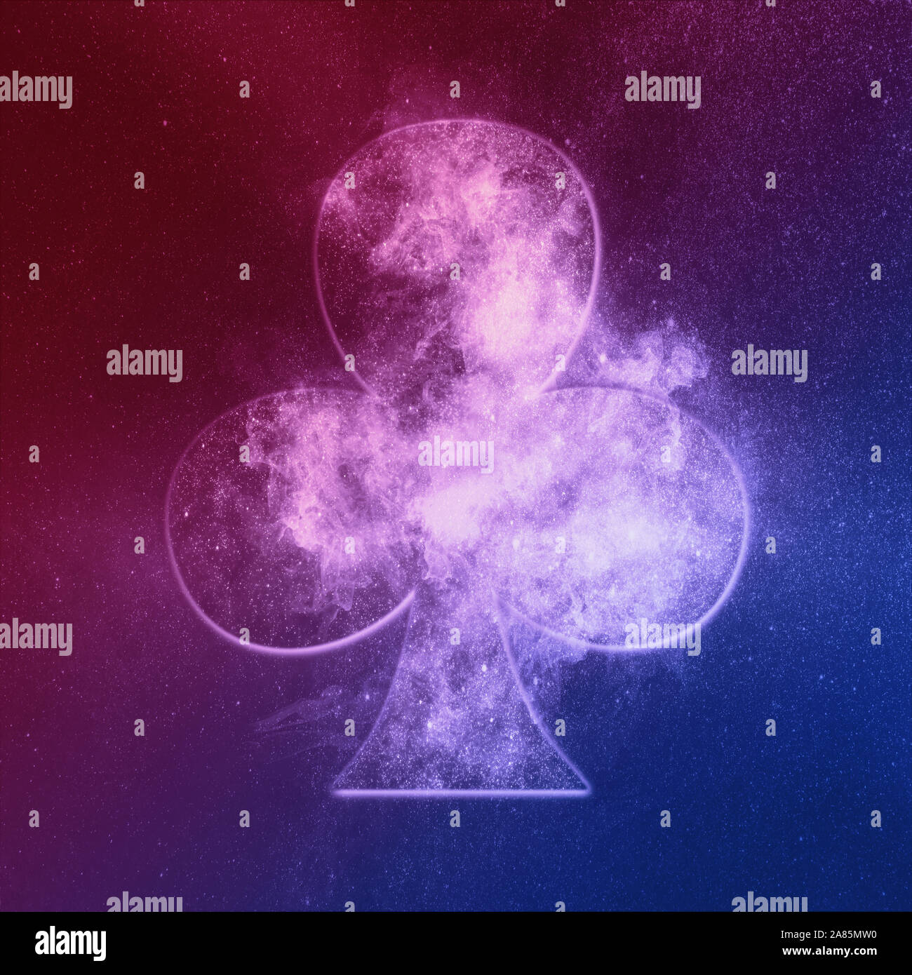 Clubs symbol Red Blue. Playing card. Abstract night sky background ...