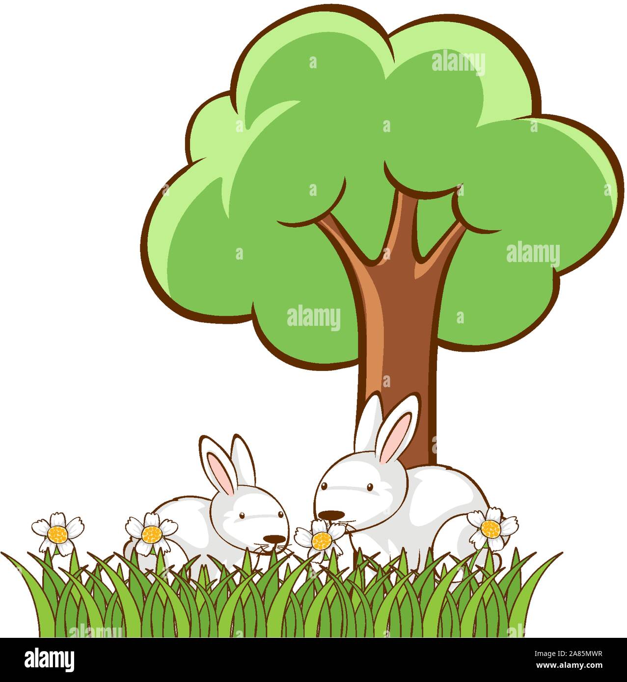 Isolated picture of two bunnies in garden illustration Stock Vector ...