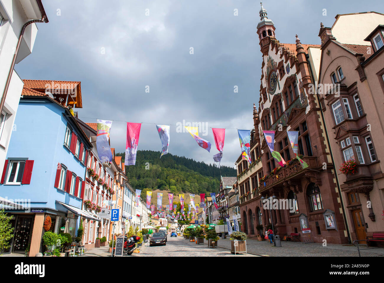 A sunny day in the pretty town of Wolfach in the Black Forest, Germany ...