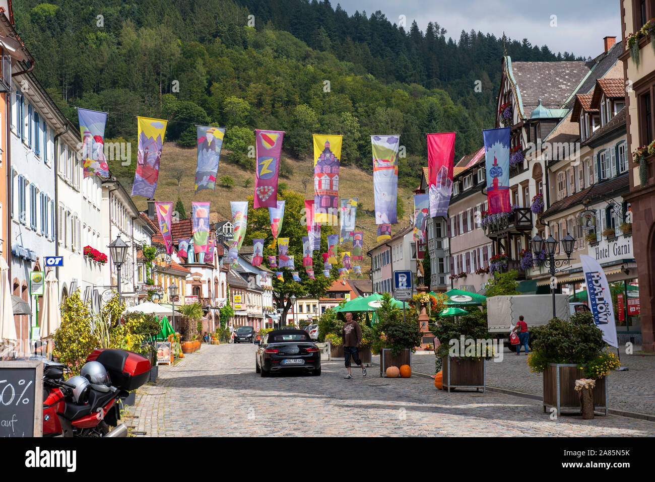 A sunny day in the pretty town of Wolfach in the Black Forest, Germany ...