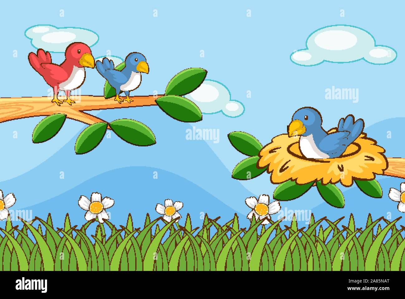 Scene with birds in garden illustration Stock Vector Image & Art - Alamy