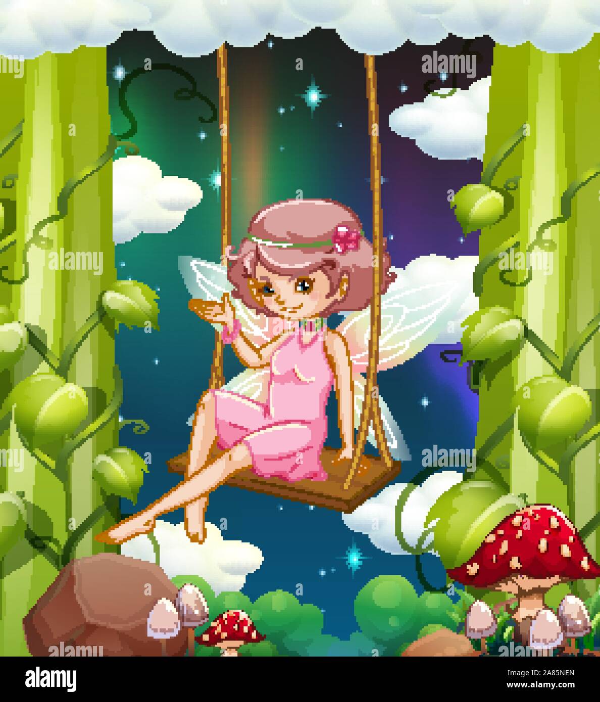 Fairy on swing at night time illustration Stock Vector Image & Art - Alamy