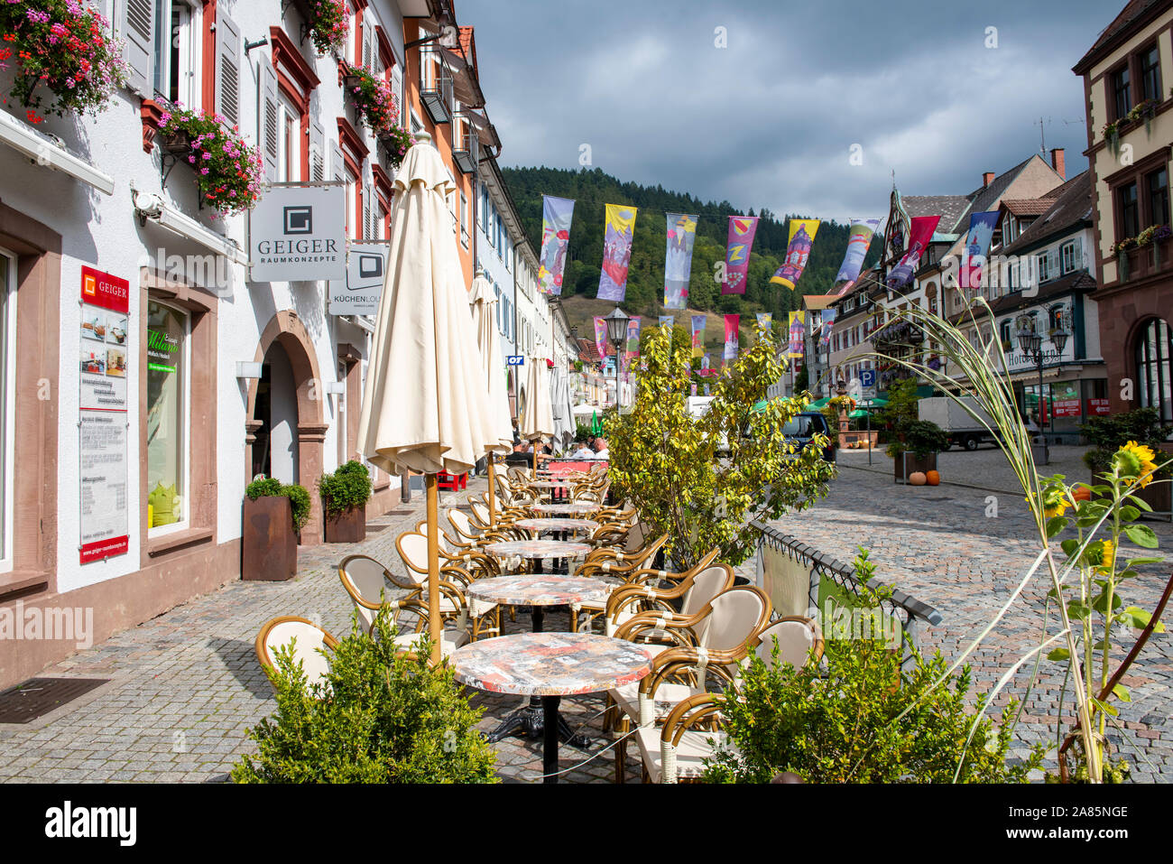 A sunny day in the pretty town of Wolfach in the Black Forest, Germany ...