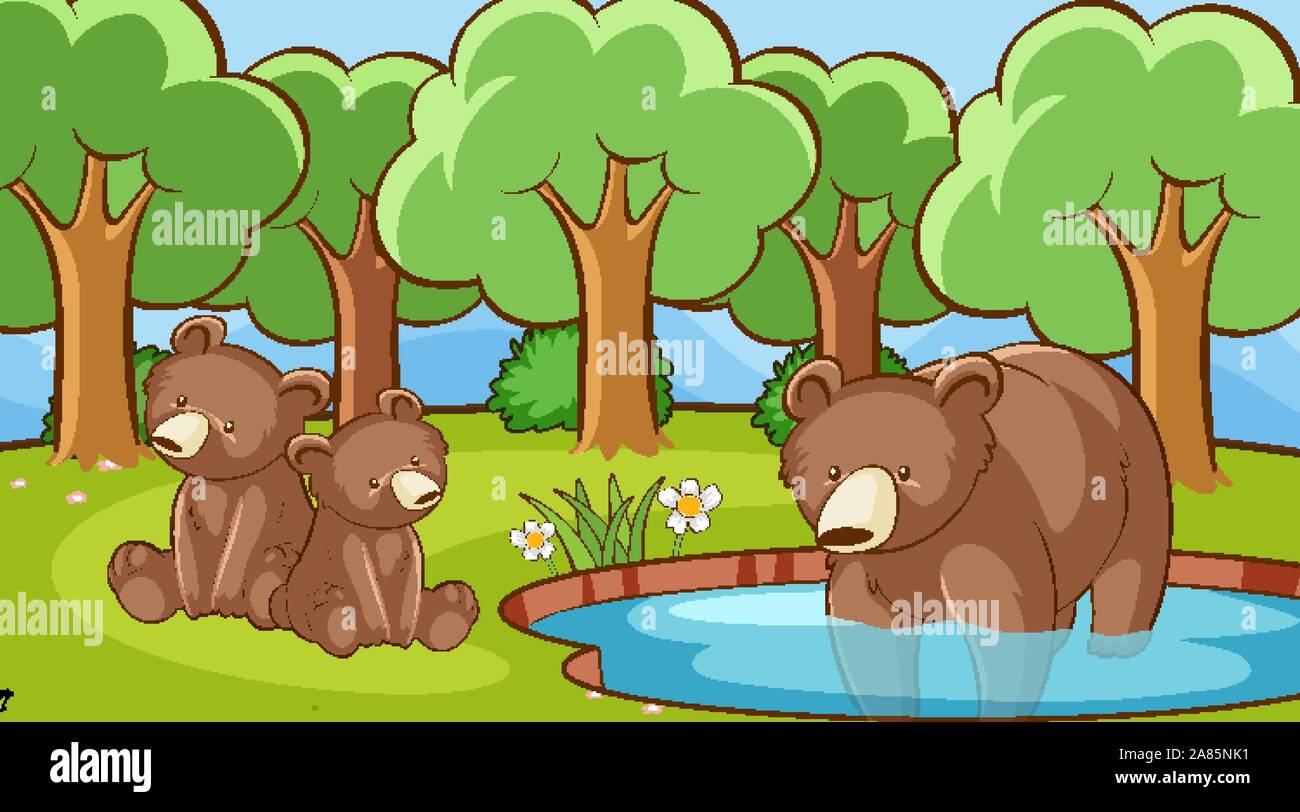 Scene with bears in forest illustration Stock Vector Image & Art - Alamy
