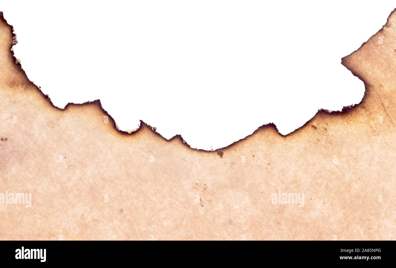 Old paper with burned edges isolated on white background Stock Photo - Alamy