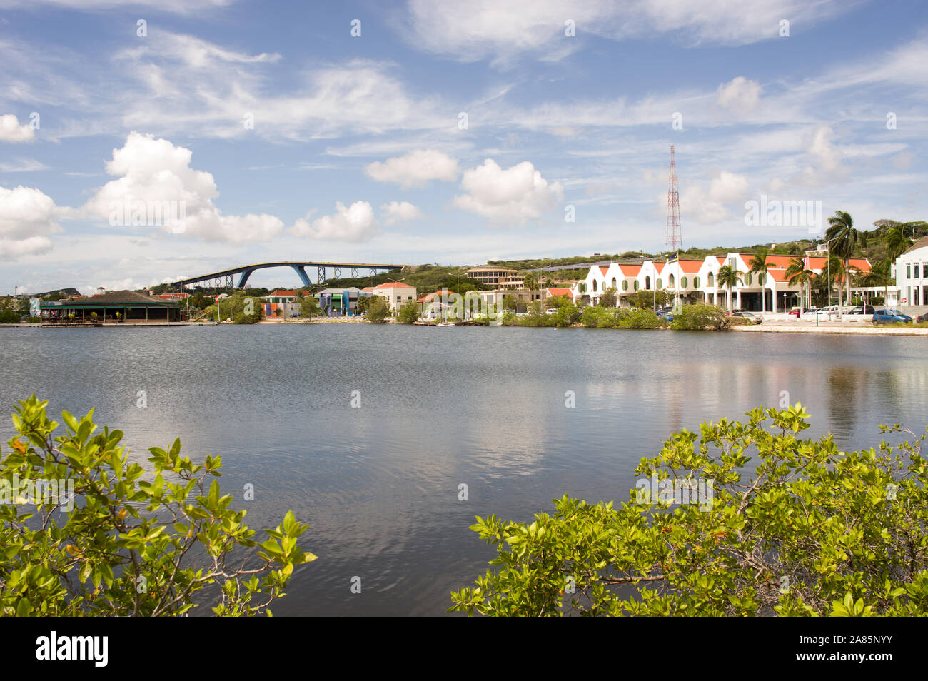 Queen Juliana Bridge is a four lane road bridge across St. Anna Bay in ...