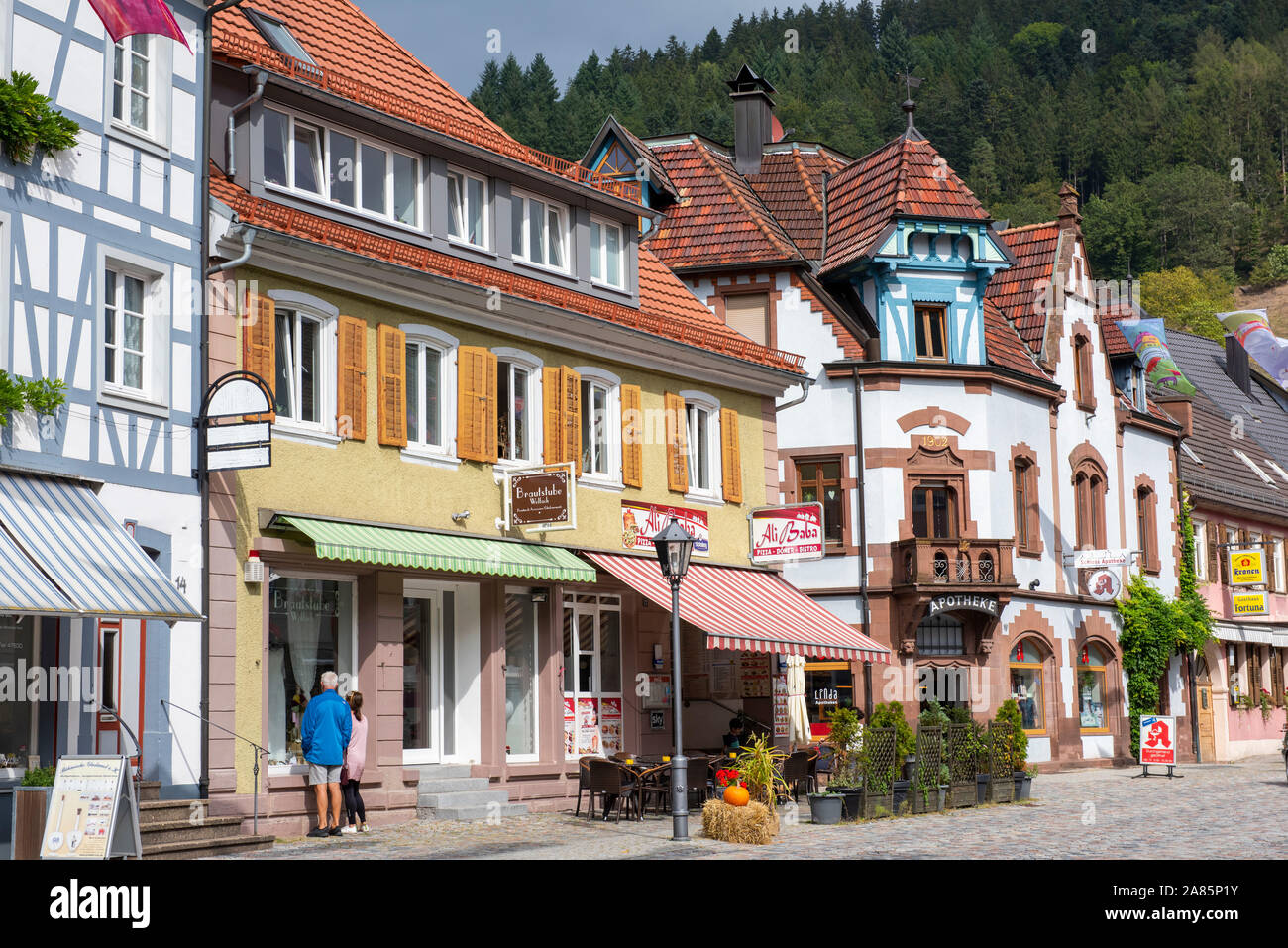 A sunny day in the pretty town of Wolfach in the Black Forest, Germany ...