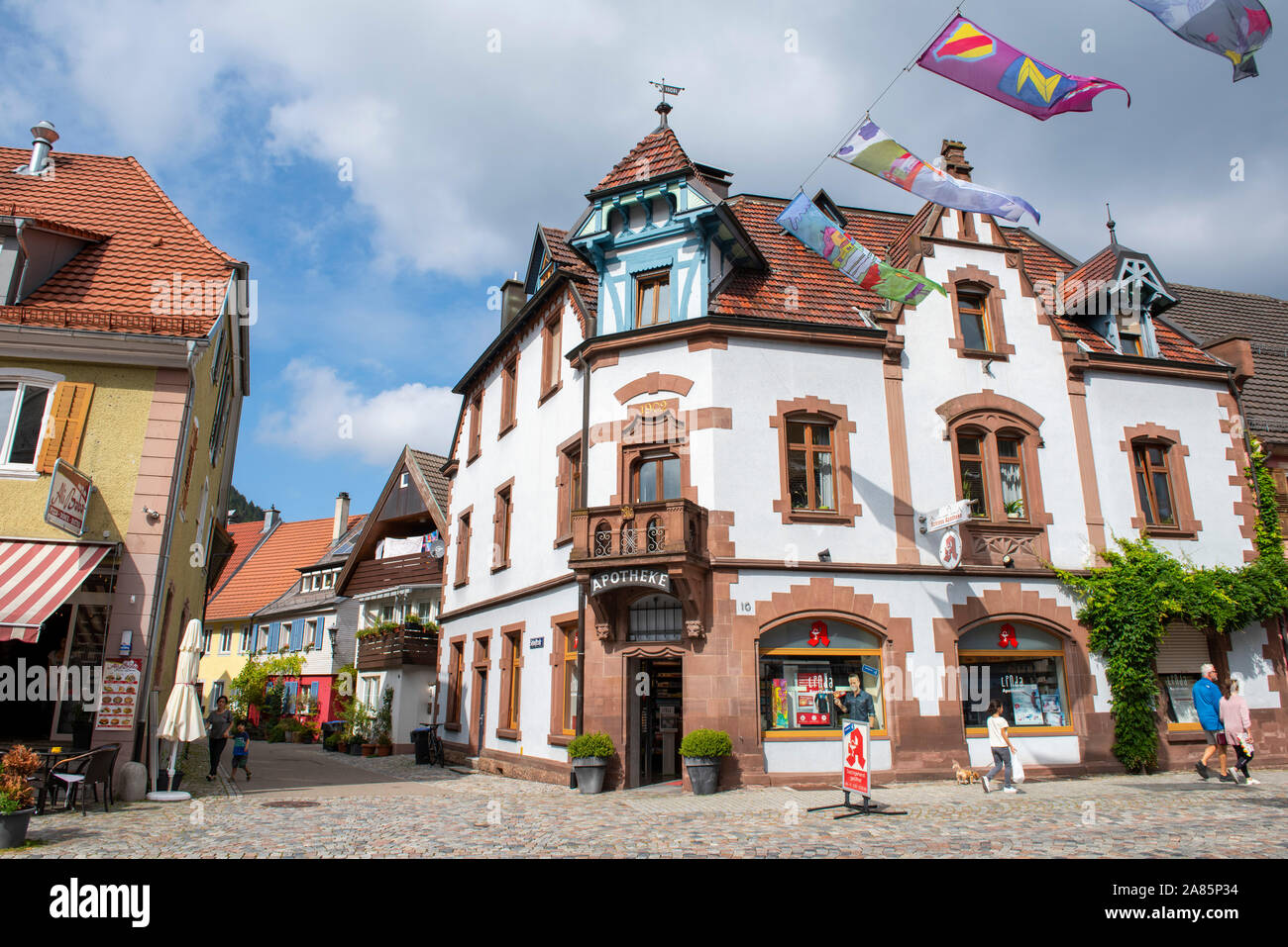 A sunny day in the pretty town of Wolfach in the Black Forest, Germany ...