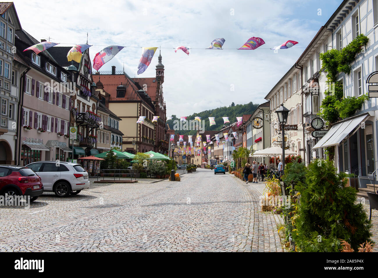 A sunny day in the pretty town of Wolfach in the Black Forest, Germany ...