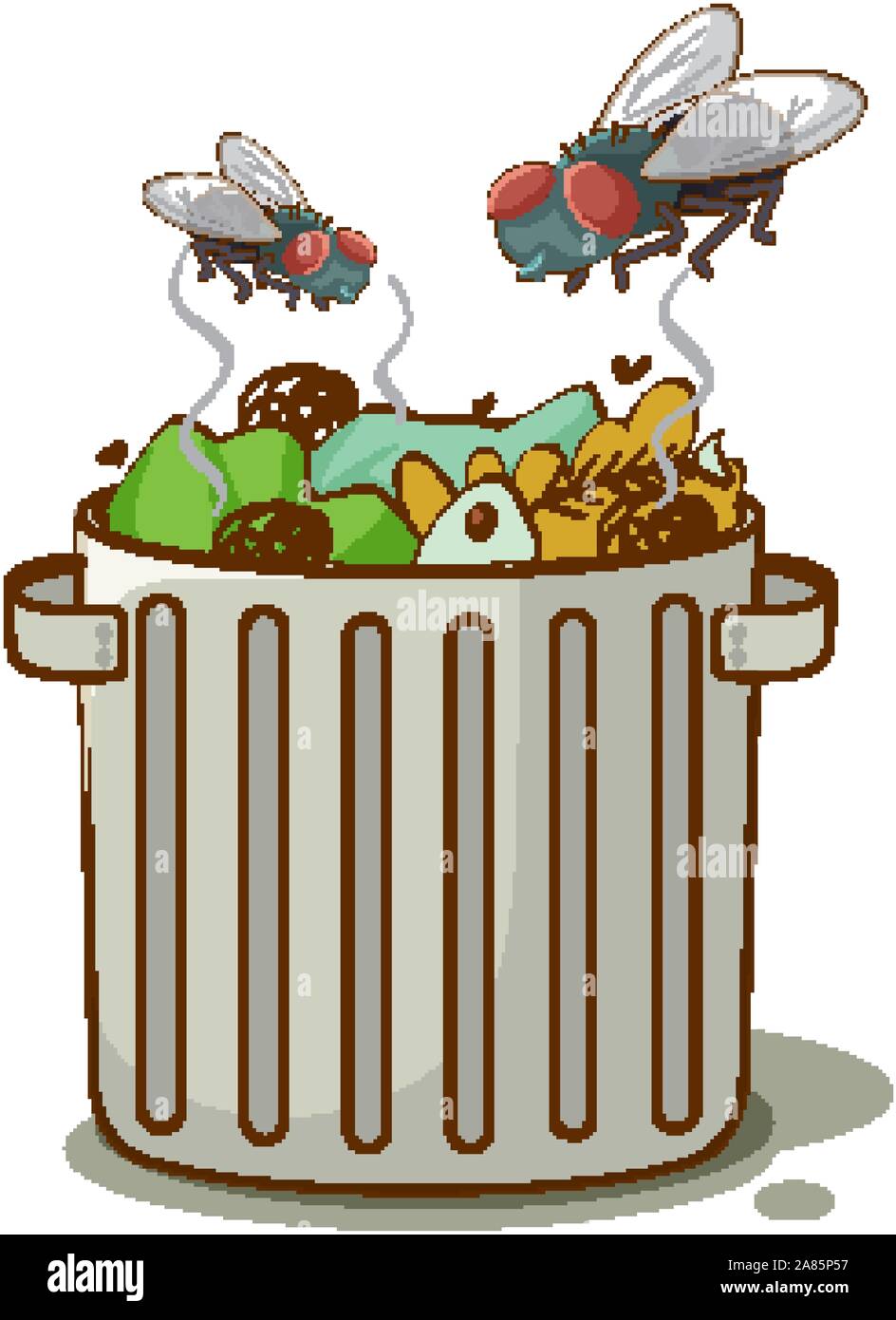 Trasshcan with flies on white background illustration Stock Vector ...