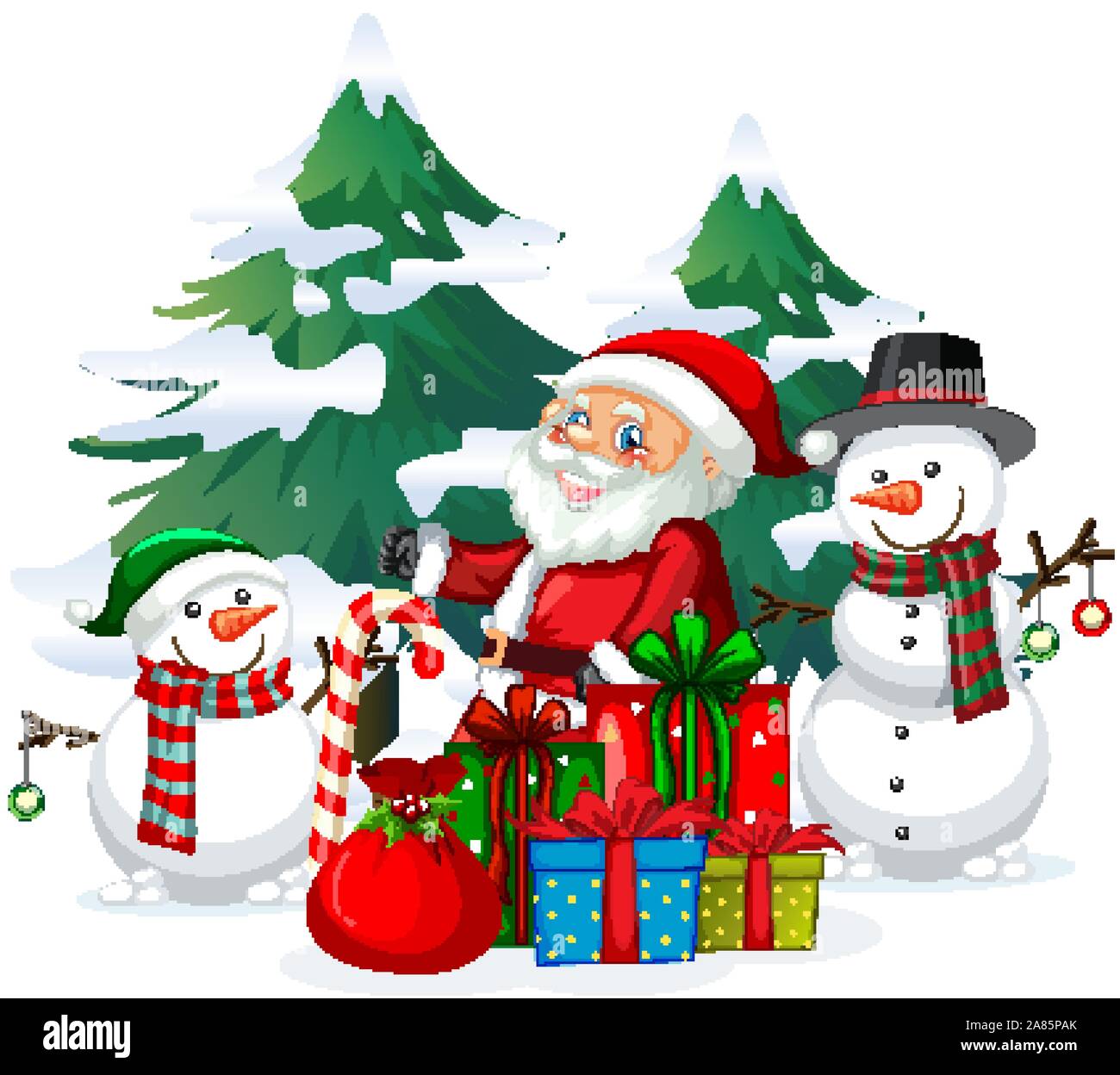 Christmas theme with Santa and snowman illustration Stock Vector Image ...