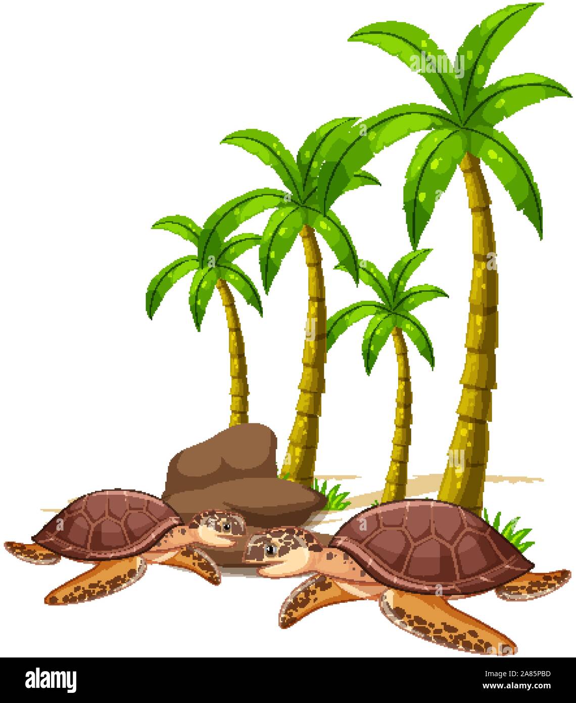 Isolated picture of sea turtles and tree illustration Stock Vector ...