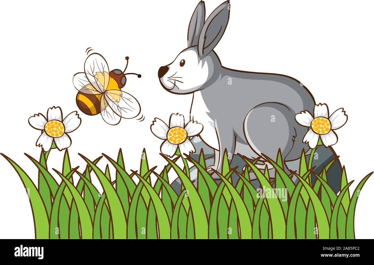 Isolated picture of gray bunny in garden illustration Stock Vector ...