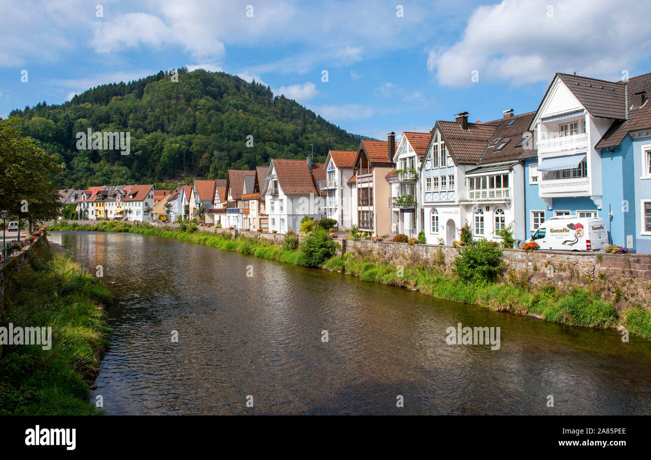 A sunny day in the pretty town of Wolfach in the Black Forest, Germany ...