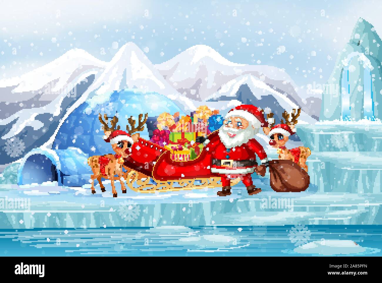 Scene with santa and christmas presents illustration Stock Vector Image ...