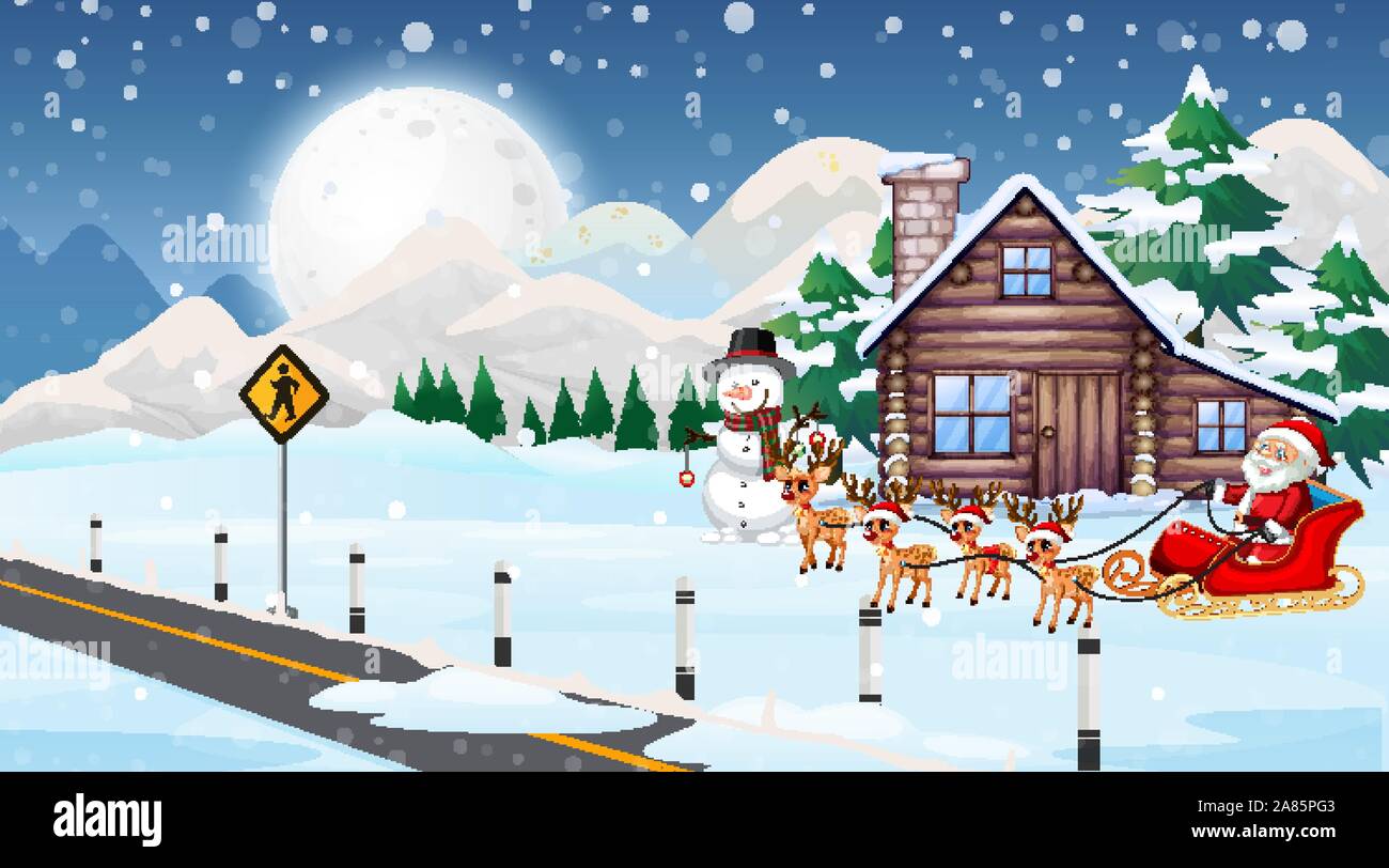 Christmas scene with santa and reindeers illustration Stock Vector ...