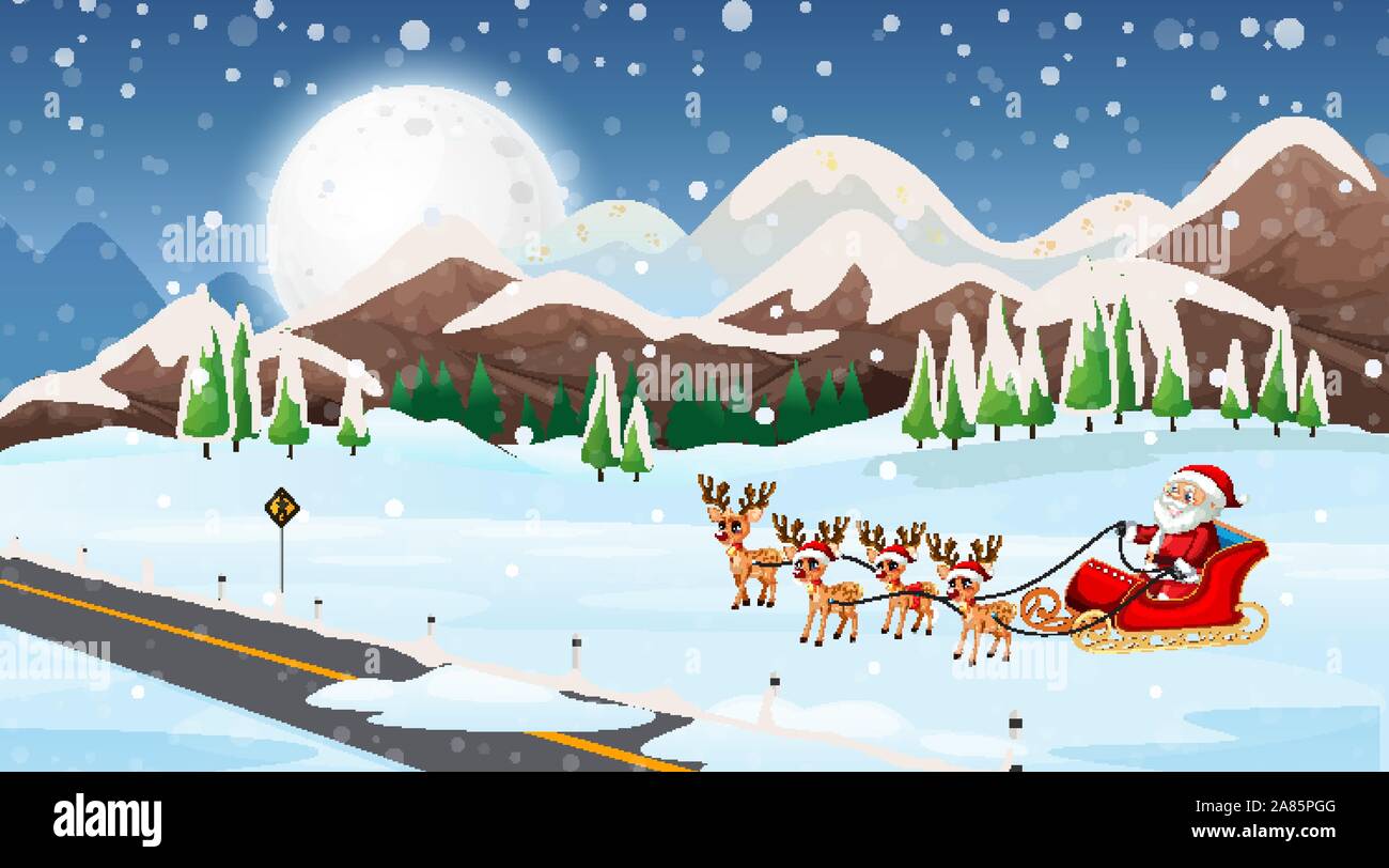 Scene with Santa on the sleigh illustration Stock Vector Image & Art ...