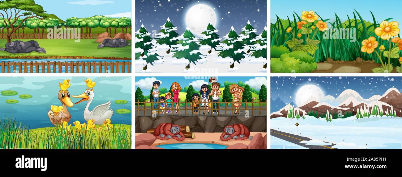 Set of different nature scenes illustration Stock Vector Image & Art ...