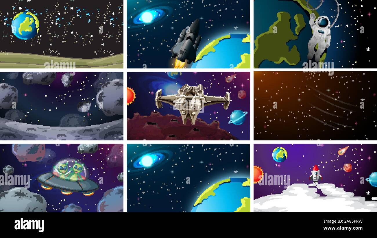 Large set of space scenes illustration Stock Vector Image & Art - Alamy