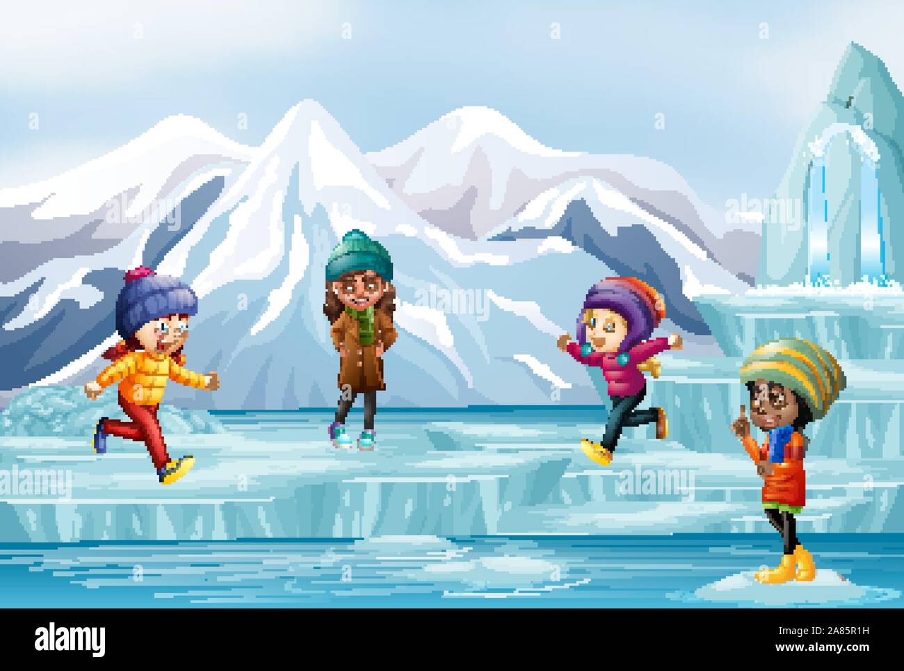 Scene with people playing on ice illustration Stock Vector Image & Art ...