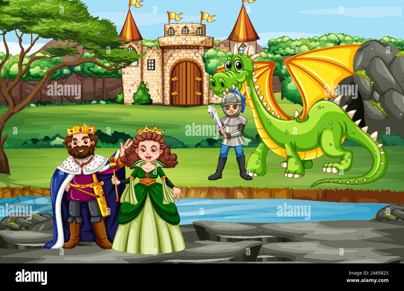 Scene with king and queen at the castle illustration Stock Vector Image ...