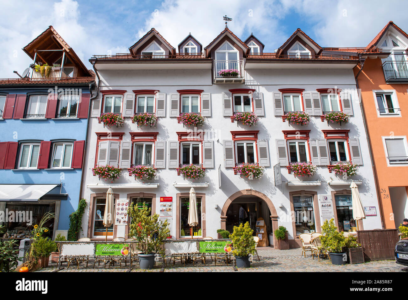 A sunny day in the pretty town of Wolfach in the Black Forest, Germany ...