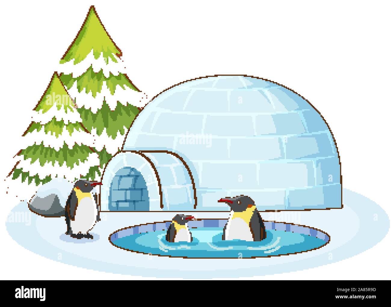 Scene with penguins in the snow illustration Stock Vector Image & Art ...