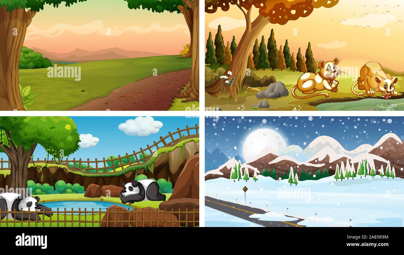 Four different scenes of nature illustration Stock Vector Image & Art ...