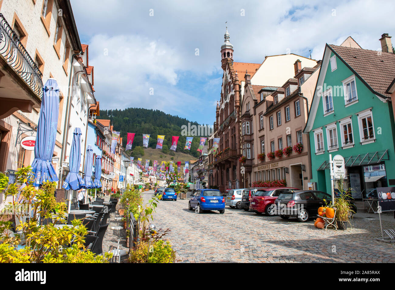 A sunny day in the pretty town of Wolfach in the Black Forest, Germany ...