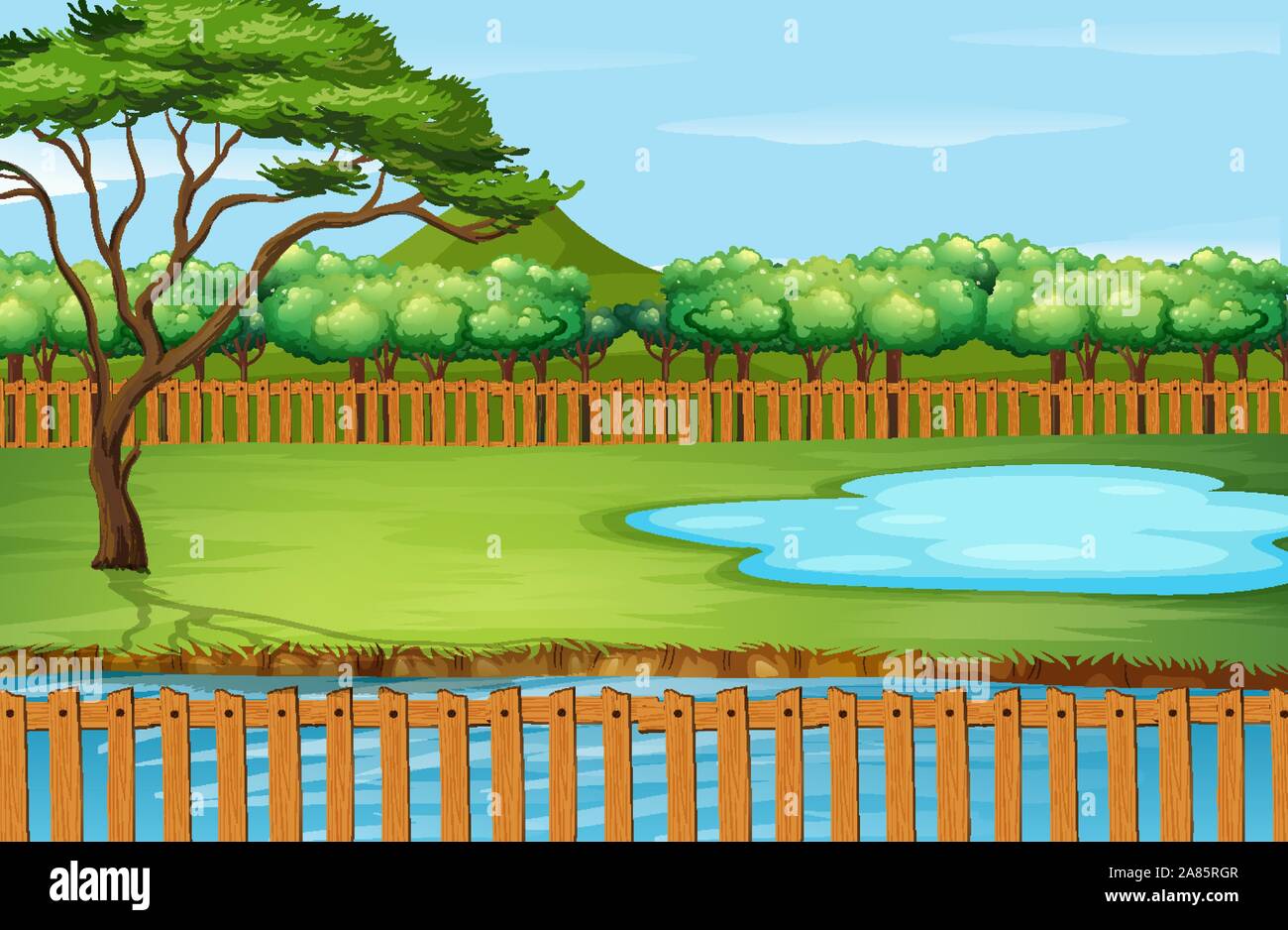 Background scene with tree and pond illustration Stock Vector Image ...