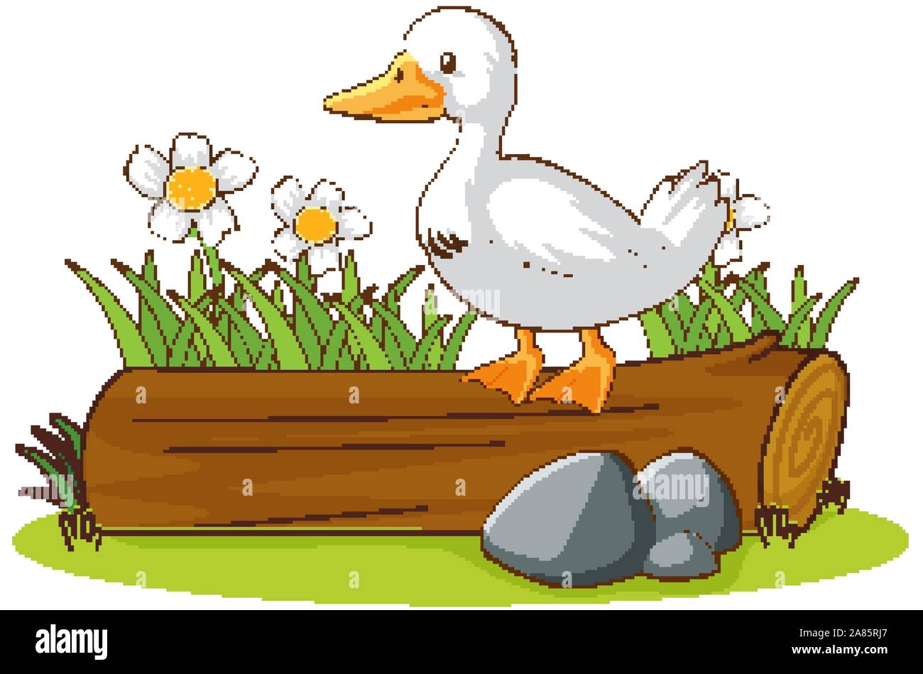 Isolated picture of duck on the log illustration Stock Vector Image ...