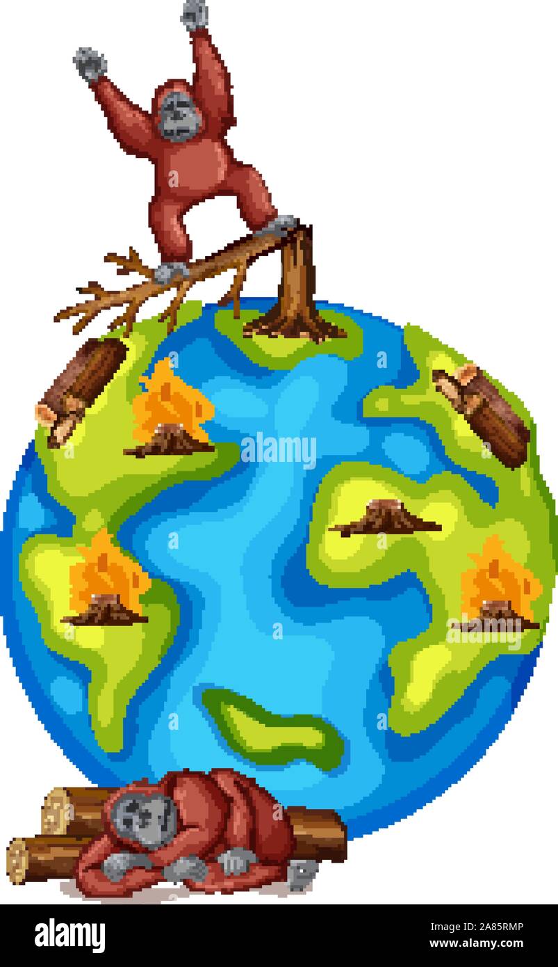 Earth and dying monkey from deforestation illustration Stock Vector ...
