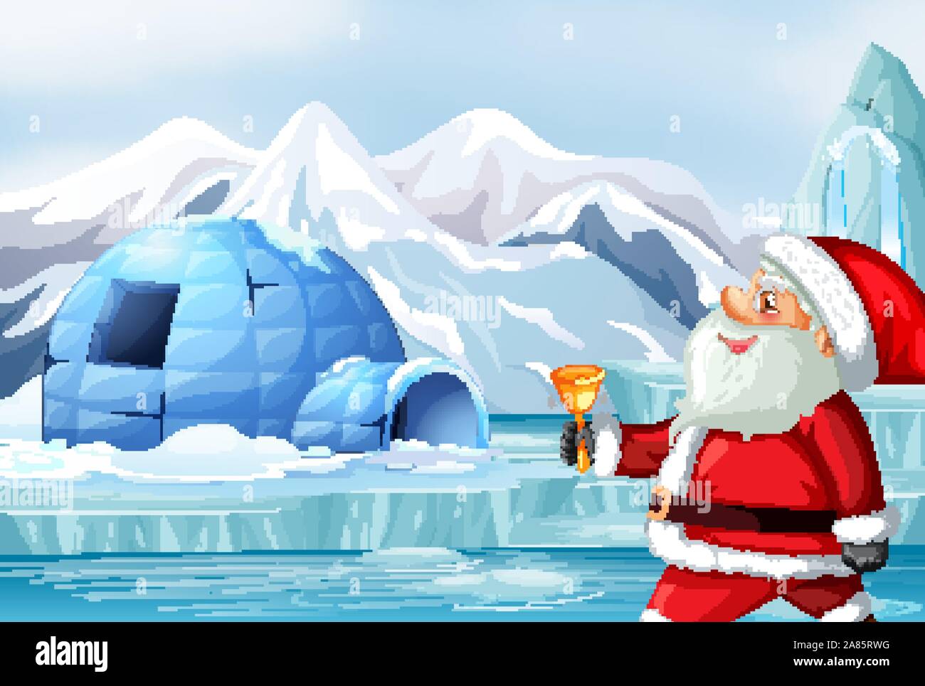 Christmas scene with Santa at north pole illustration Stock Vector ...