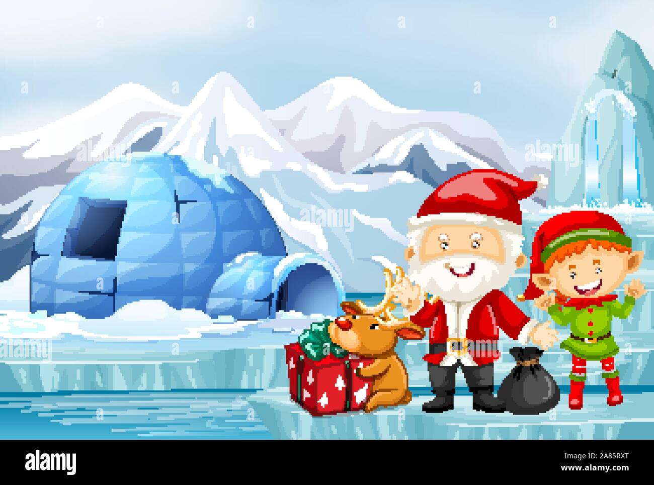 Christmas scene with Santa and elf illustration Stock Vector Image ...