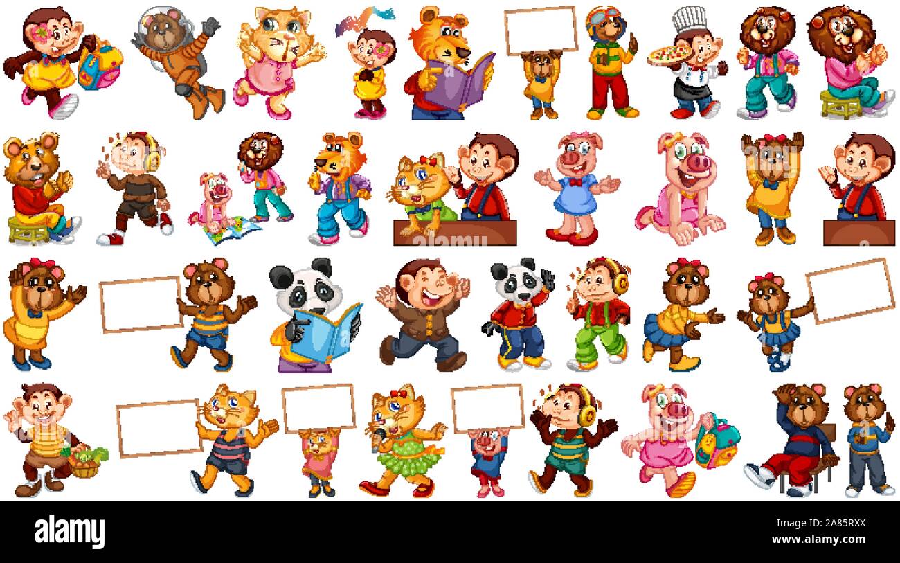 Animals acting in human-like actions and poses illustration Stock ...